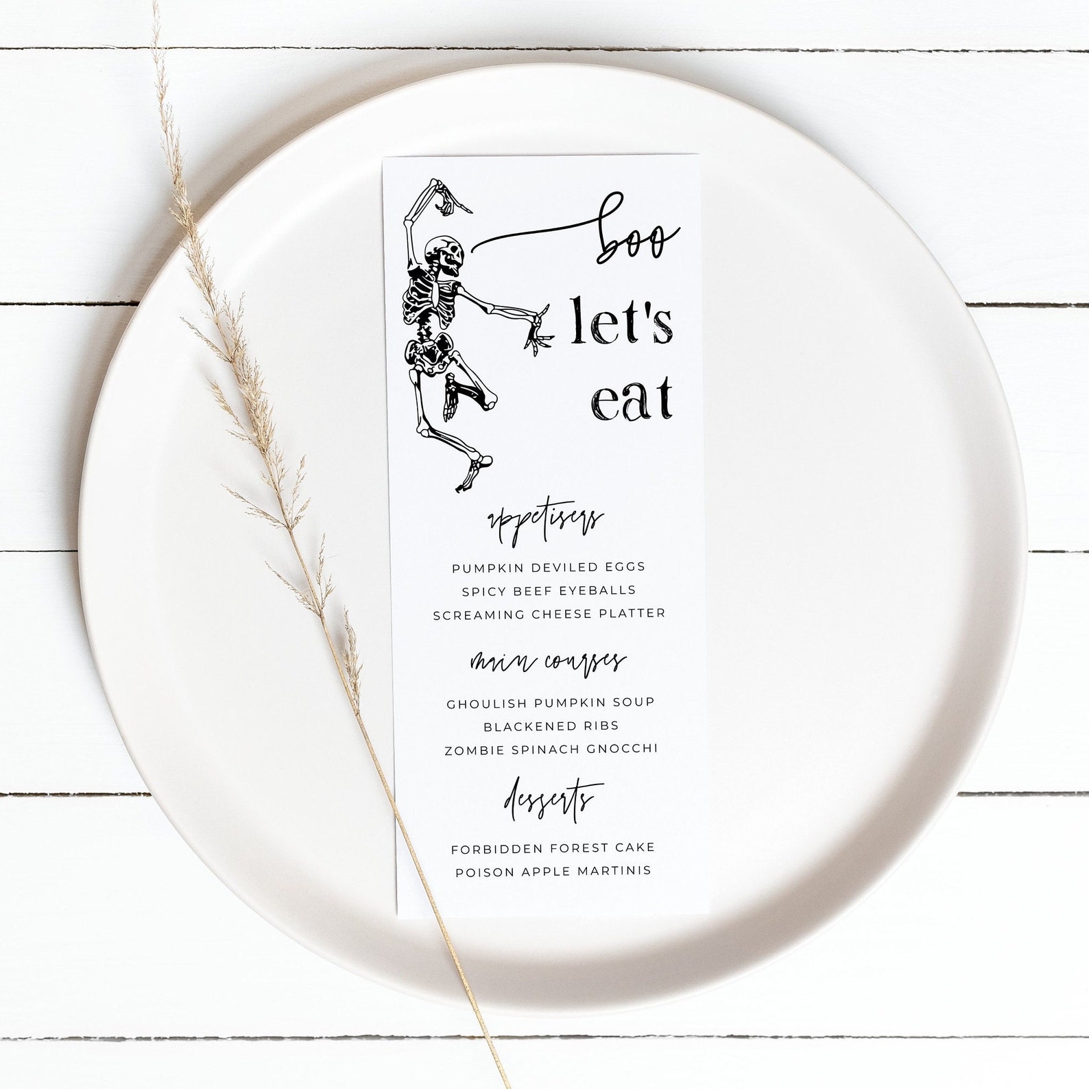 Halloween Dancing Skeleton Menu Template, Printable Spooky Dinner Party ...