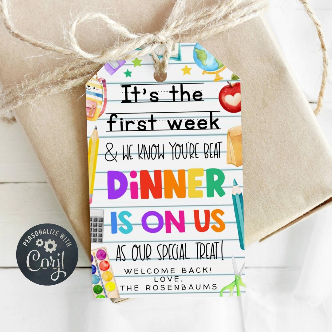 Dinner is on Us Teacher Appreciation Gift Tag Template, Printable First ...