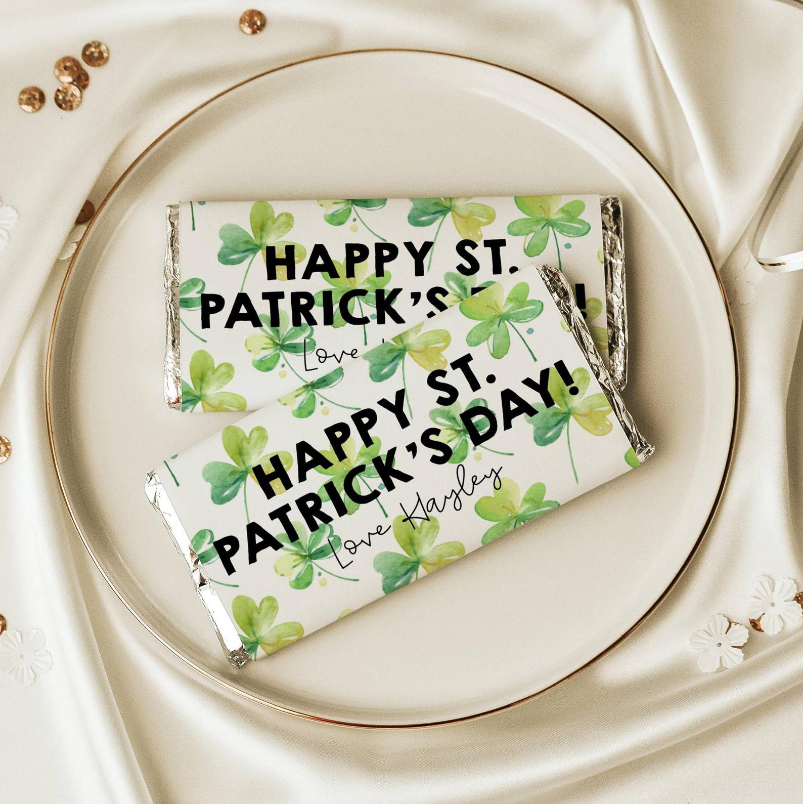 St. Patrick's Day Shamrocks Chocolate Bar Wrapper Template, Printable ...