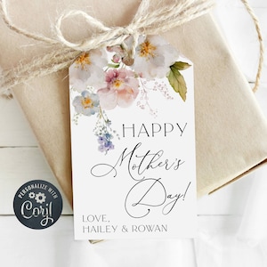 Floral Happy Mother's Day Gift Tag Template, Printable Watercolor ...