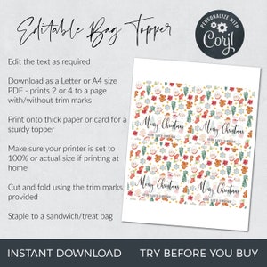 Merry Christmas Bag Topper Template, Printable Cute Holiday Gingerbread ...