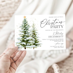 Elegant Christmas Trees Invitation Template, Printable Holiday Party ...