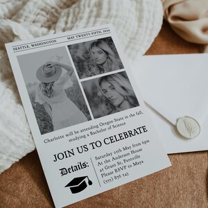 Newspaper Graduation Party Invitation Template, Printable Modern Photo ...