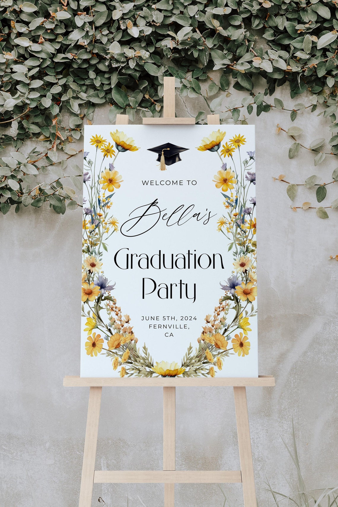 Wildflowers Graduation Welcome Sign Template, Printable Modern Boho ...