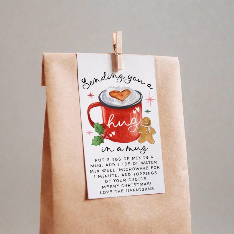 Christmas Hug in A Mug Gift Tag Template, Printable Holiday Mug Cake ...