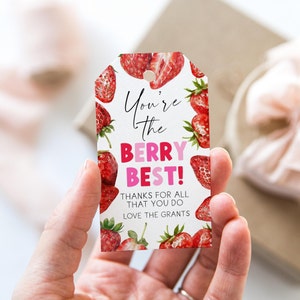 You're the Berry Best Gift Tag Template, Printable Strawberry Teacher ...