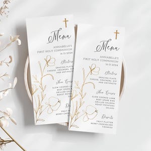 Gold Floral First Holy Communion Menu Template, Printable Religious ...