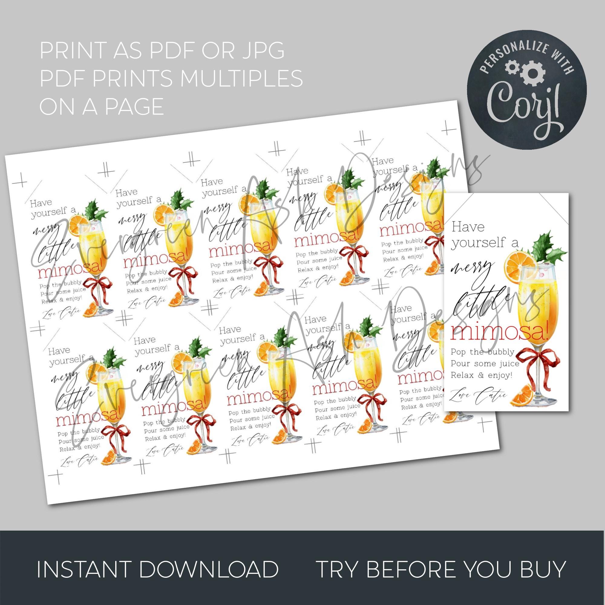 Merry Little Christmas Mimosa Gift Tag Template, Printable Holiday ...