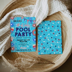 4th of July Pool Party Invitation Template, Printable July Fourth ...