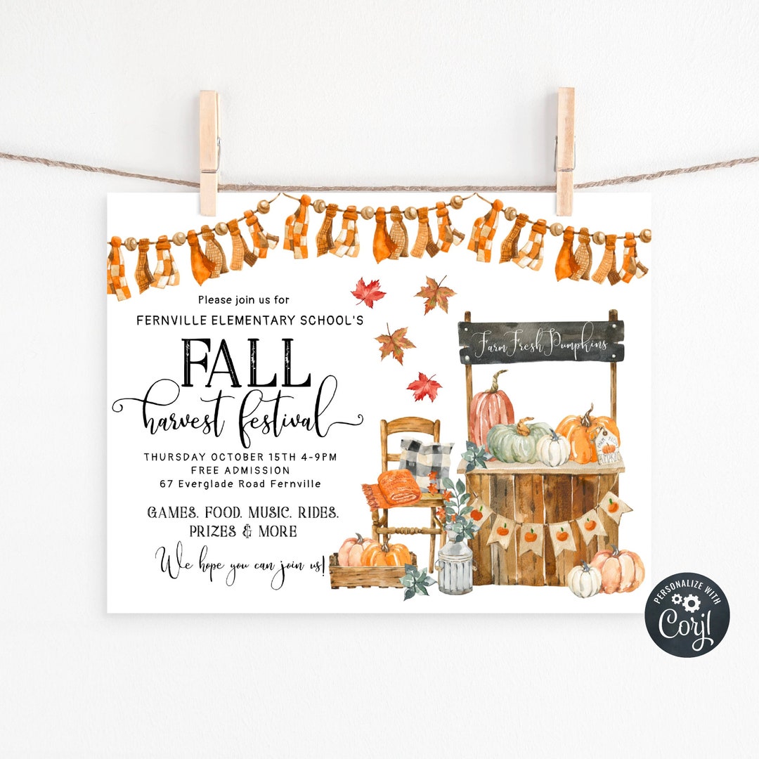 Fall Harvest Festival Invitation Template, Printable Fall Party Invite ...