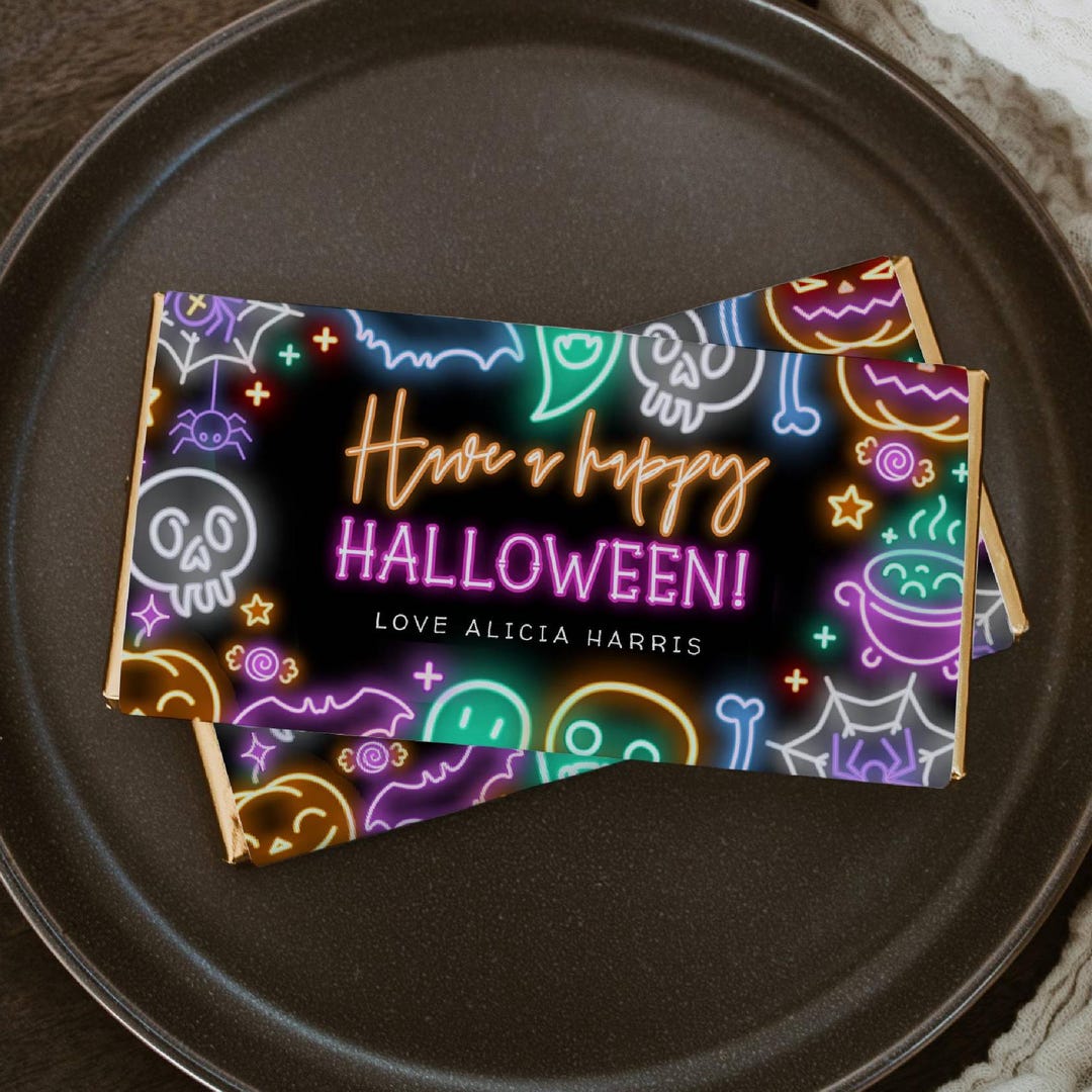 Halloween Neon Candy Bar Wrapper Template, Printable Trick or Treat ...