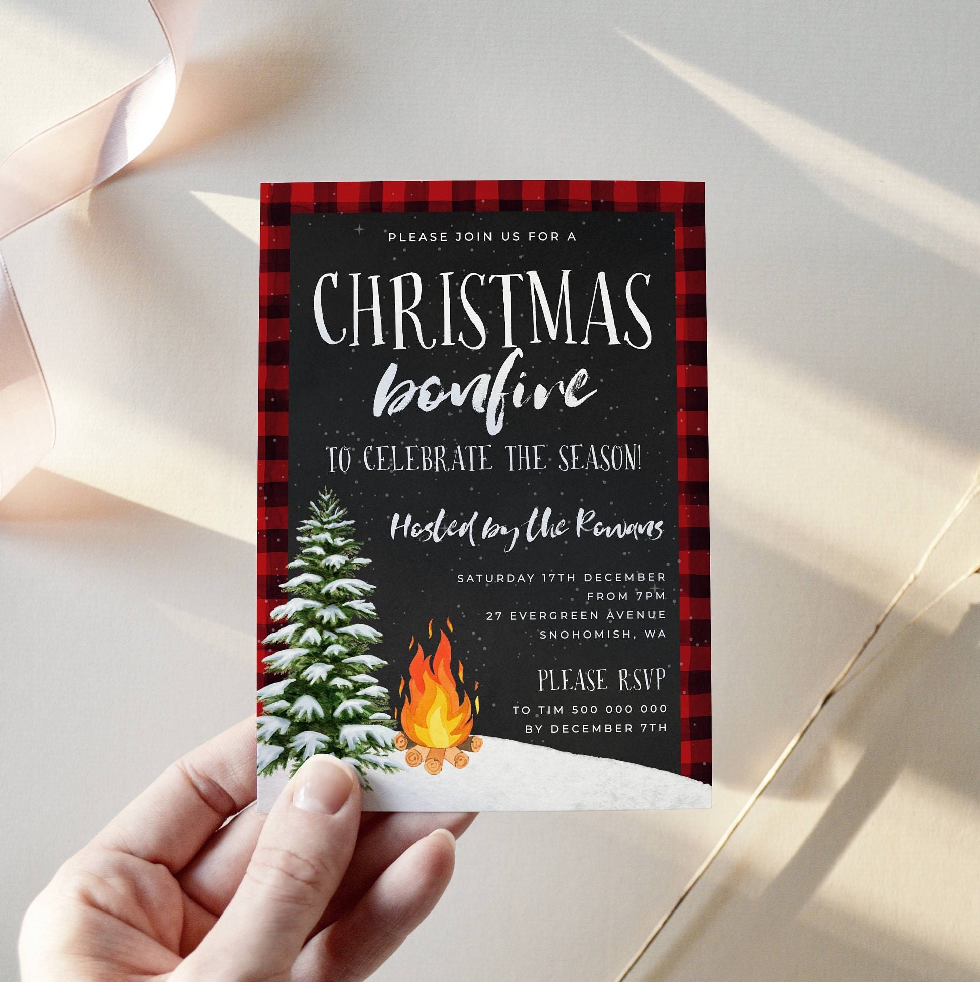 Christmas Bonfire Invitation Template Printable Backyard - Etsy