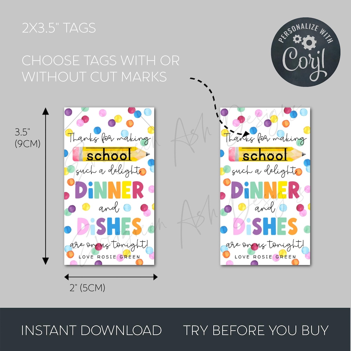 Dinner and Dishes Are on Us Gift Tag Template, Printable Teacher ...