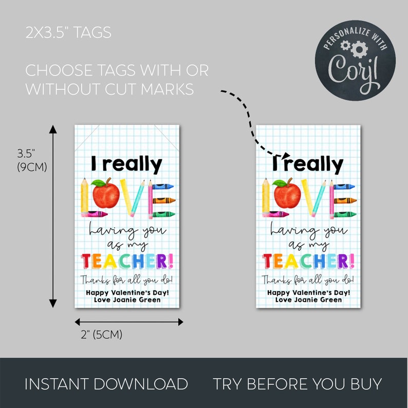 Teacher Valentine Gift Tag Template, Printable Love Having You as My ...
