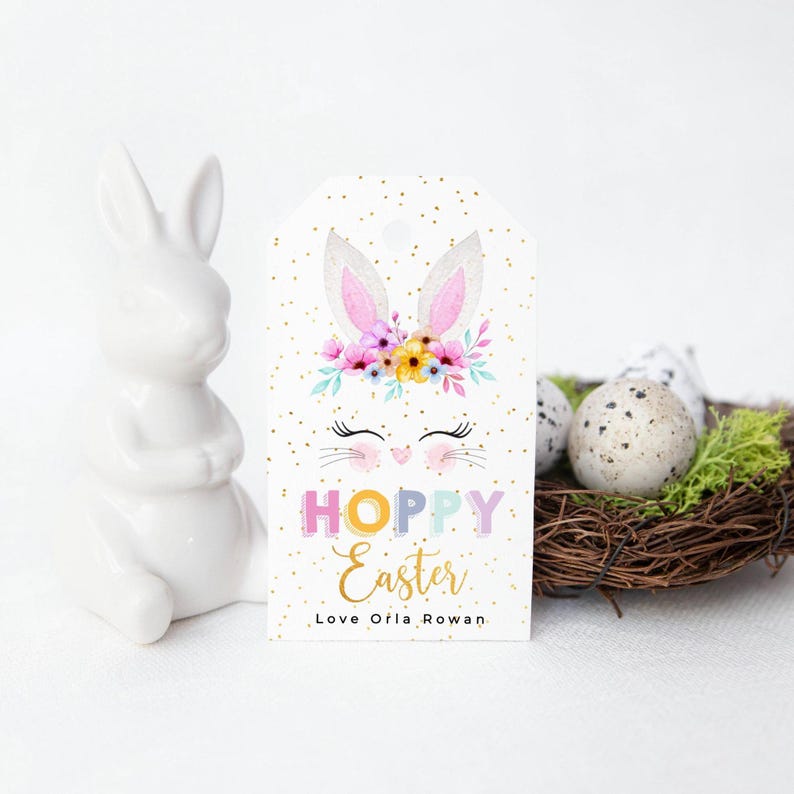 Hoppy Easter Gift Tag Template, Printable Cute Bunny Face Easter Basket ...
