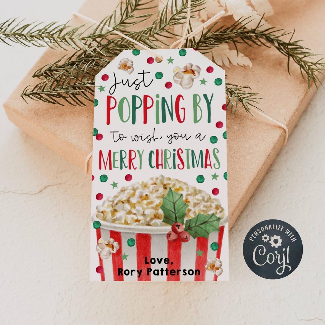 Christmas Popcorn Gift Tag Template, Printable Just Popping by Holiday ...