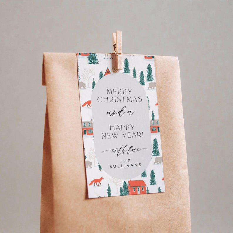 Winter Christmas Favor Tag Template, Printable Holiday Snow Foxes Gift ...