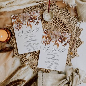 Boho Fall Save the Date Template, Printable Autumn Floral Wedding Save ...