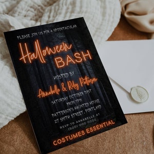 Neon Halloween Bash Party Invitation Template, Editable Adult Halloween ...