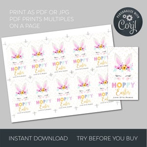 Hoppy Easter Gift Tag Template, Printable Cute Bunny Face Easter Basket ...