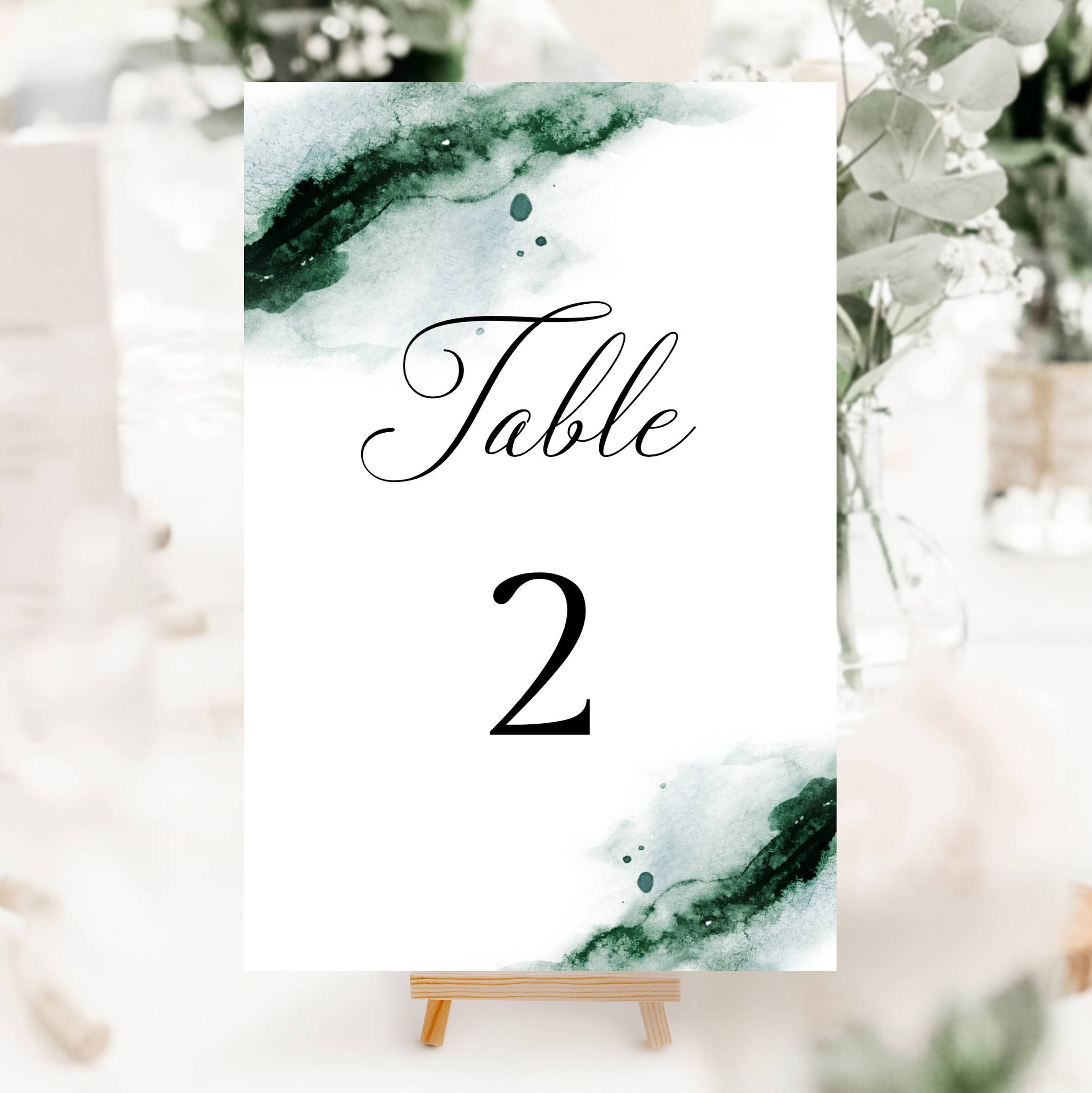 Emerald Green Watercolor Table Number Template Printable - Etsy