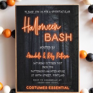 Neon Halloween Bash Party Invitation Template, Editable Adult Halloween ...