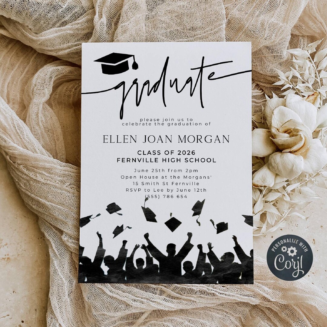 Silhouette Graduation Invitation Template, Printable Modern Graduate ...