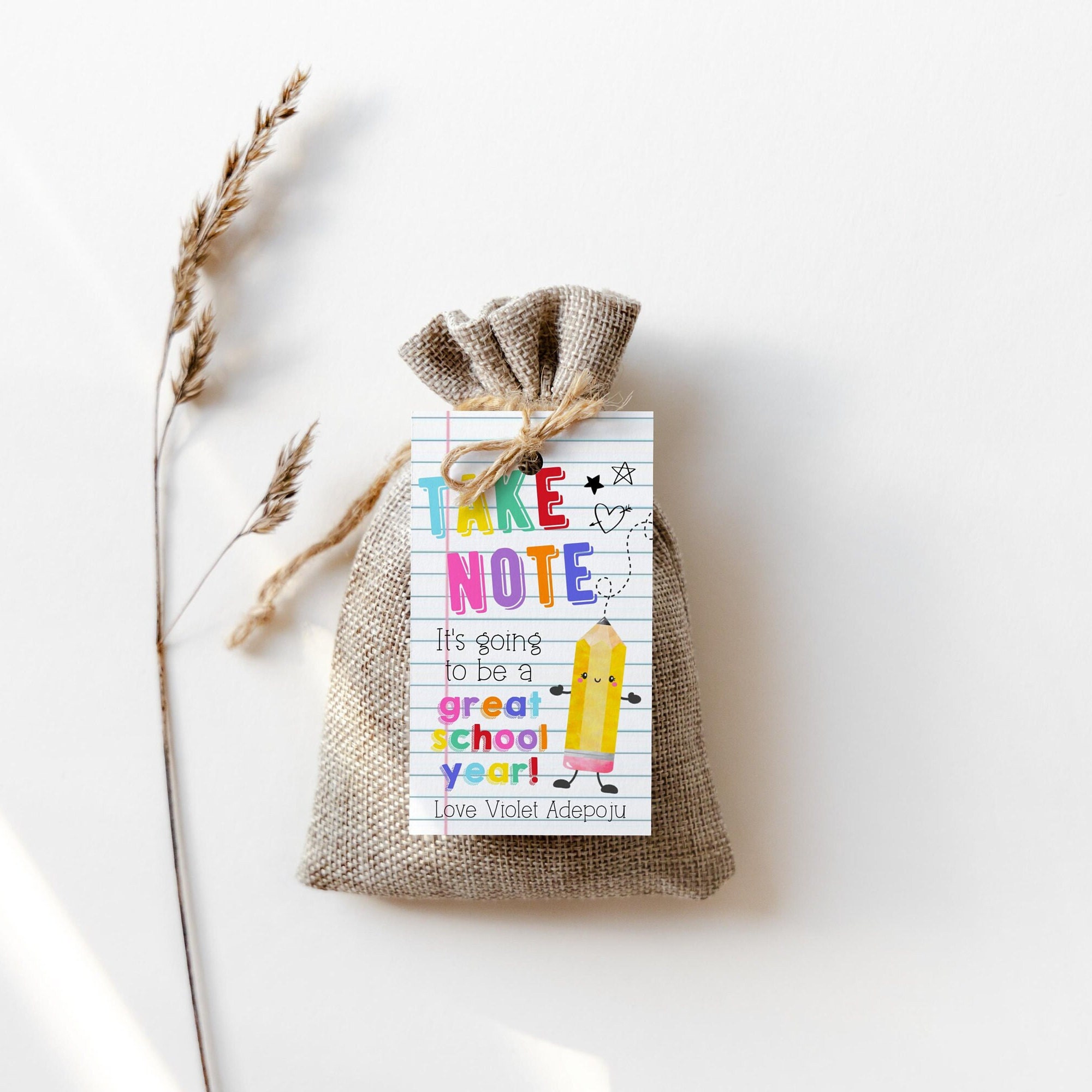 Take Note Back to School Gift Tag Template, Printable First Day of ...