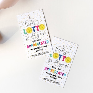 Thanks A Lotto Appreciation Gift Tag Template, Printable Teacher Thank ...