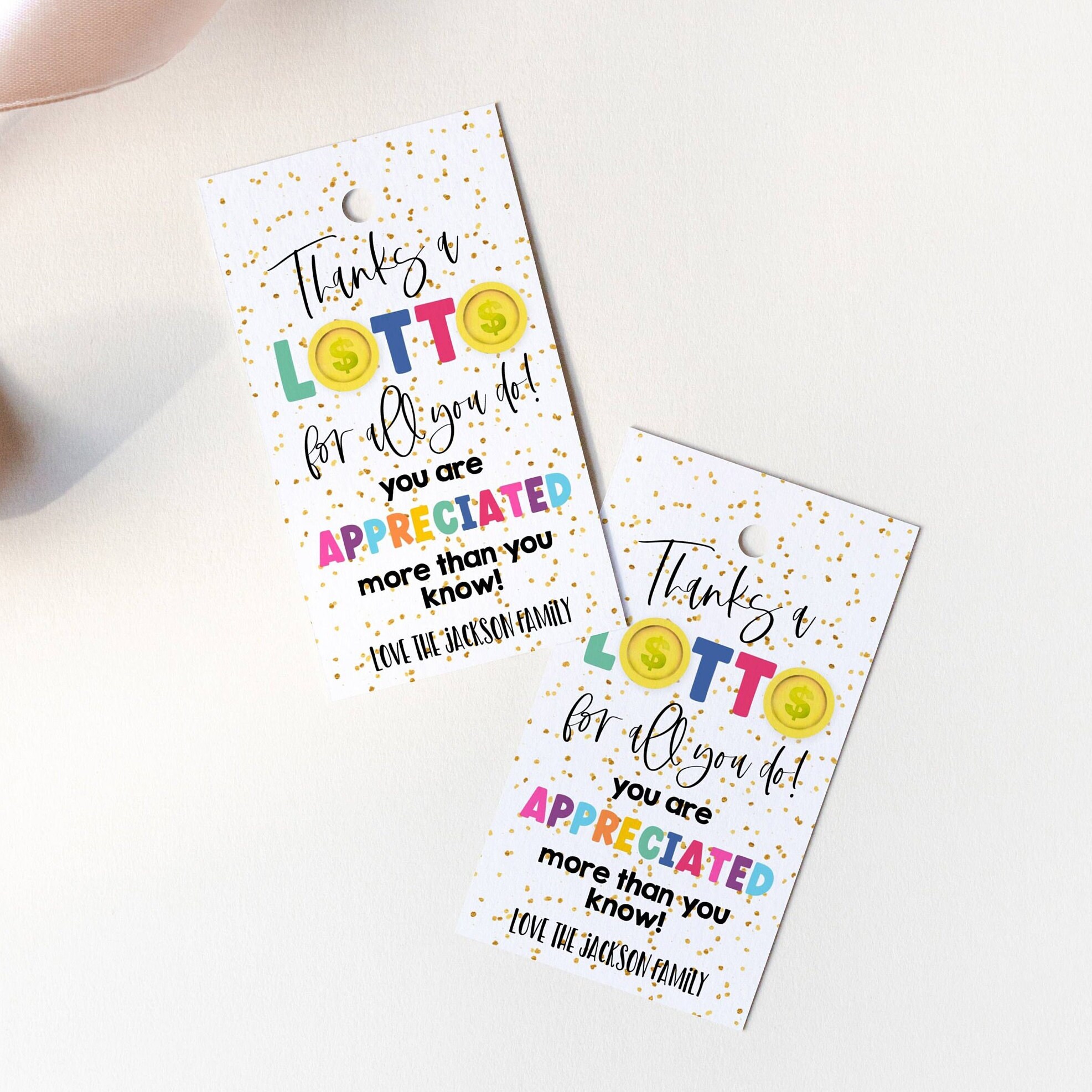 Thanks A Lotto Appreciation Gift Tag Template, Printable Teacher Thank ...