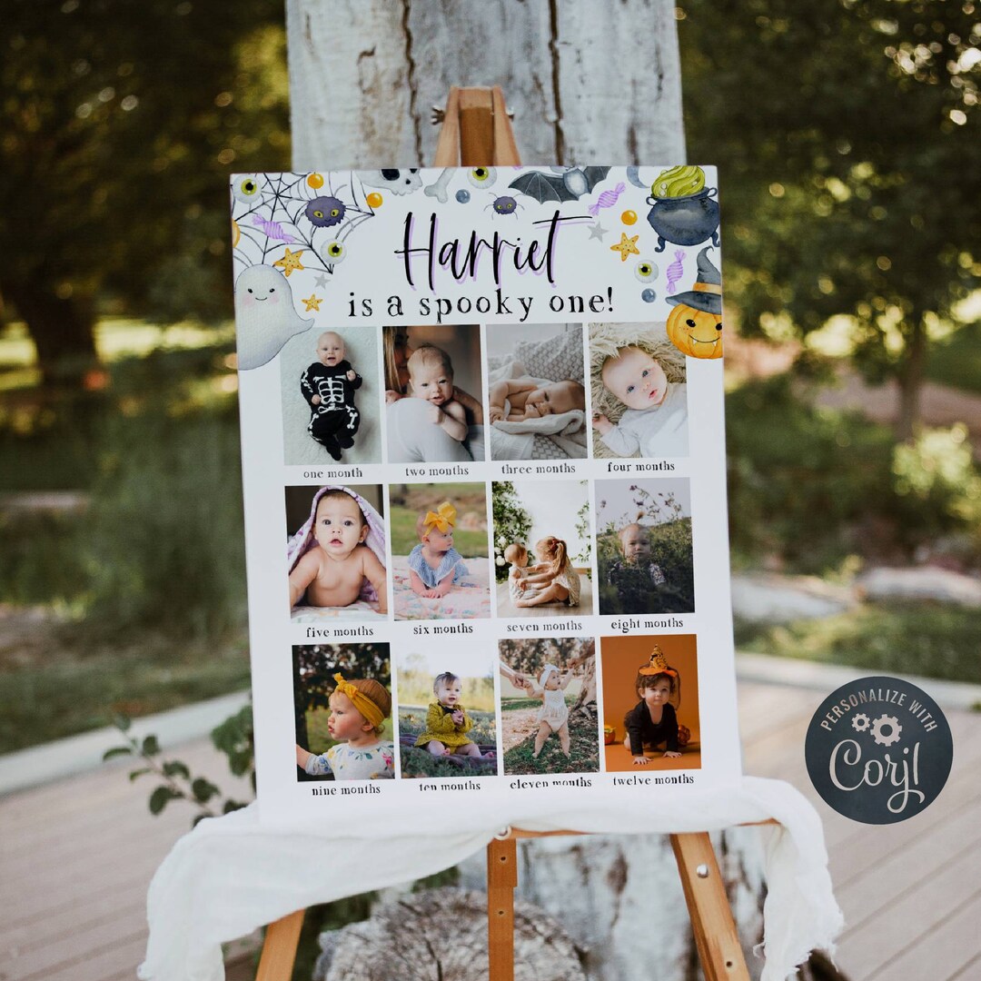 Editable Halloween First Year Photo Board Template, Printable Spooky ...