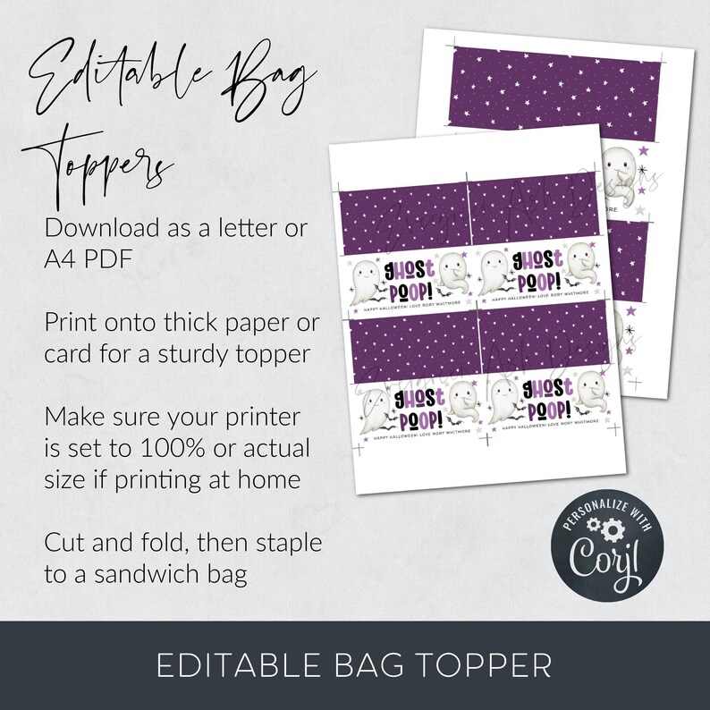 Editable Ghost Poop Bag Topper Template, Printable Halloween ...