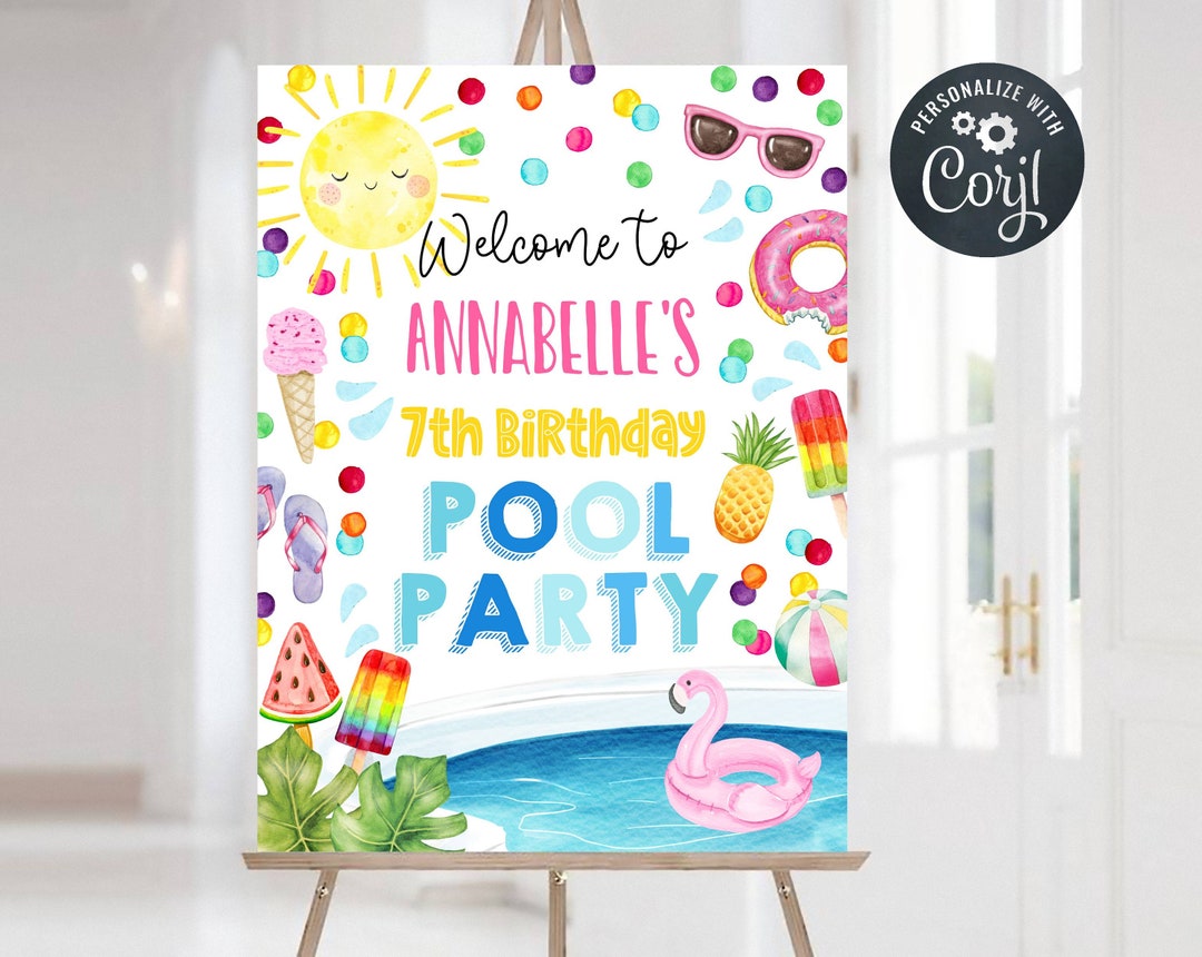 Editable Pool Party Welcome Sign Template Printable Summer - Etsy