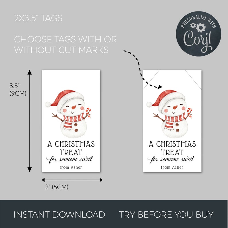 Snowman Christmas Gift Tag Template, Printable Holiday Favor Tag ...
