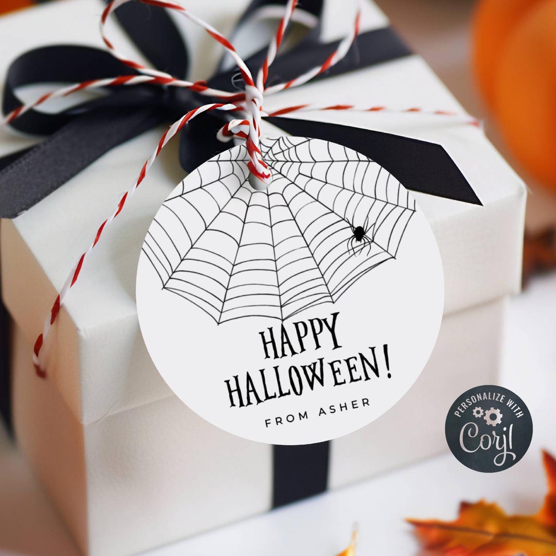 Halloween Spiderweb Round Gift Tag Template, Printable Trick or Treat ...