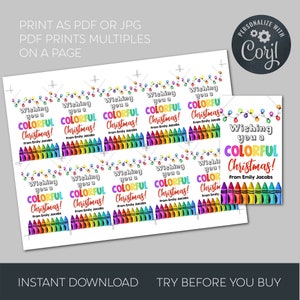 Colorful Christmas Crayons Gift Tag Template, Printable Kids School ...