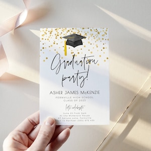 Confetti Graduation Party Invitation Template, Printable Modern ...
