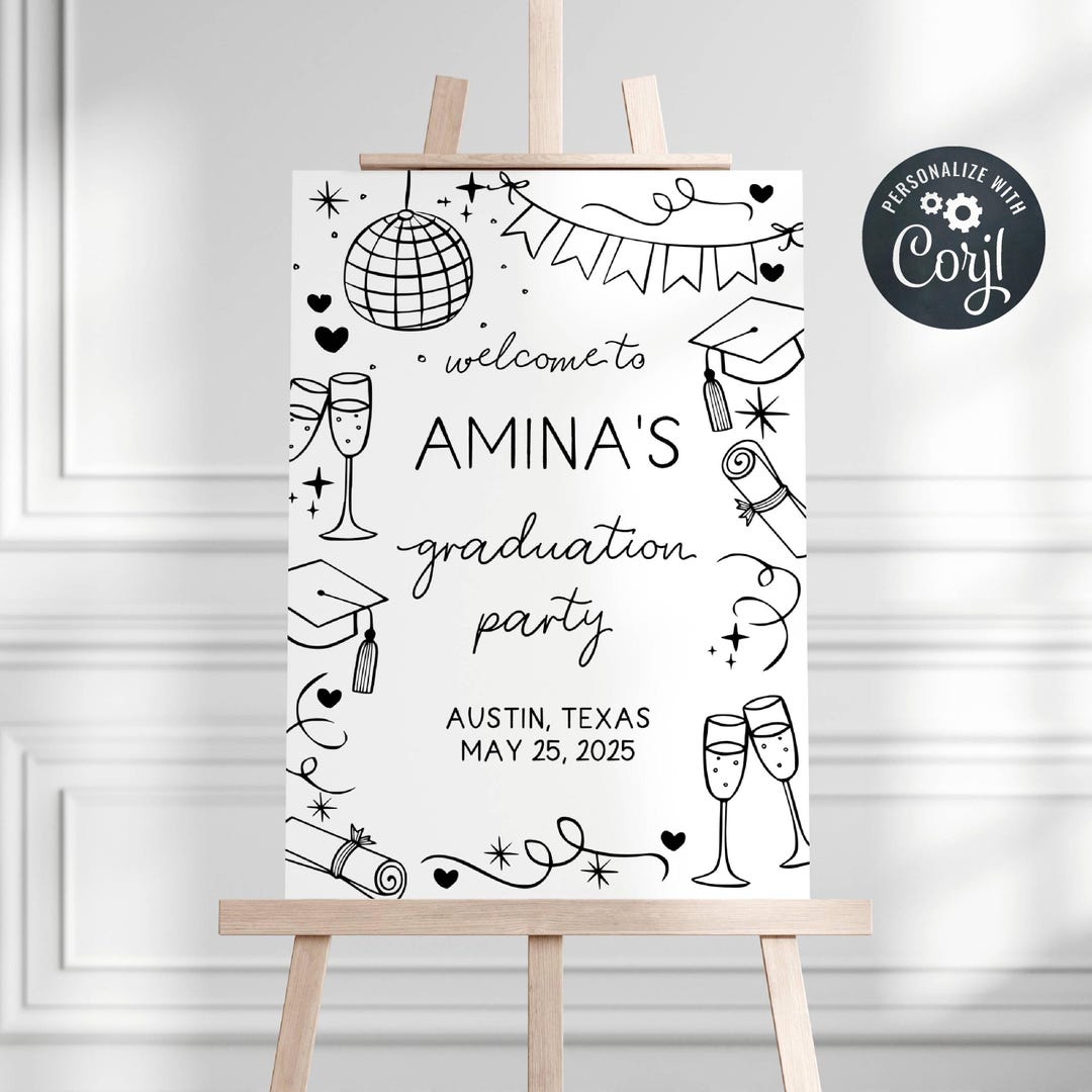 Whimsical Doodles Graduation Welcome Sign Template, Printable Graduate ...