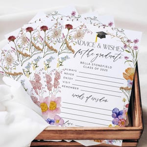 Pink Wildflower Advice & Wishes for the Graduate Card Template ...