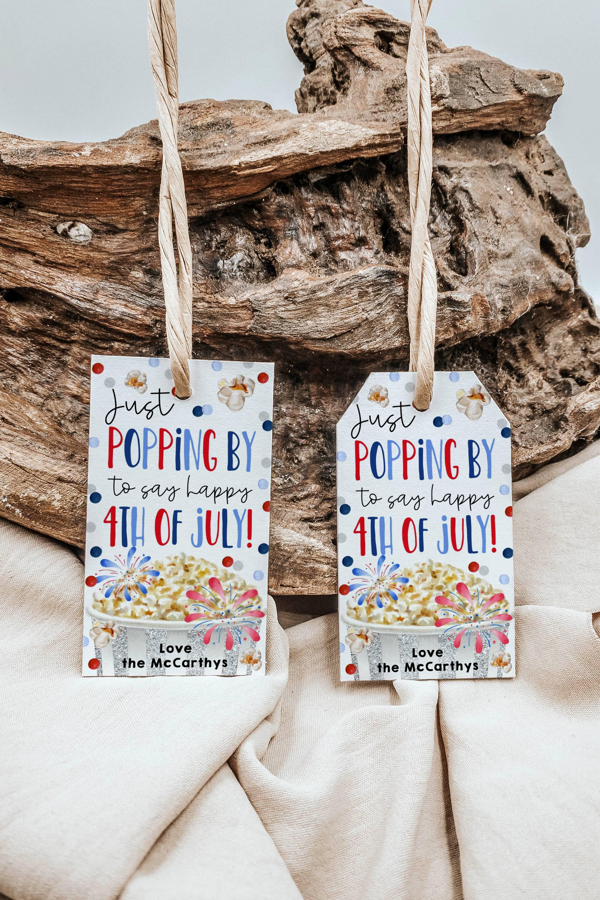 4th of July Popcorn Favor Tag Template, Printable Just Popping by July ...