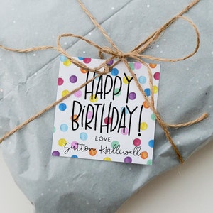 Happy Birthday Favor Tag Template, Printable Rainbow Spots Square Party ...