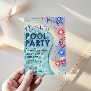 4th of July Pool Party Invitation Template, Printable July Fourth ...