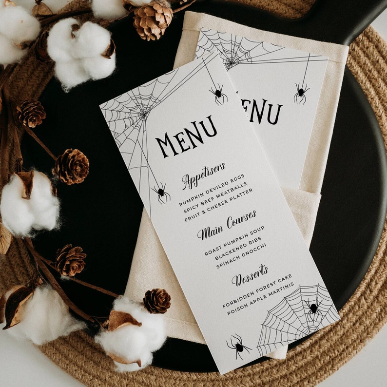 Halloween Spiderweb Menu Template Printable Halloween Dinner - Etsy