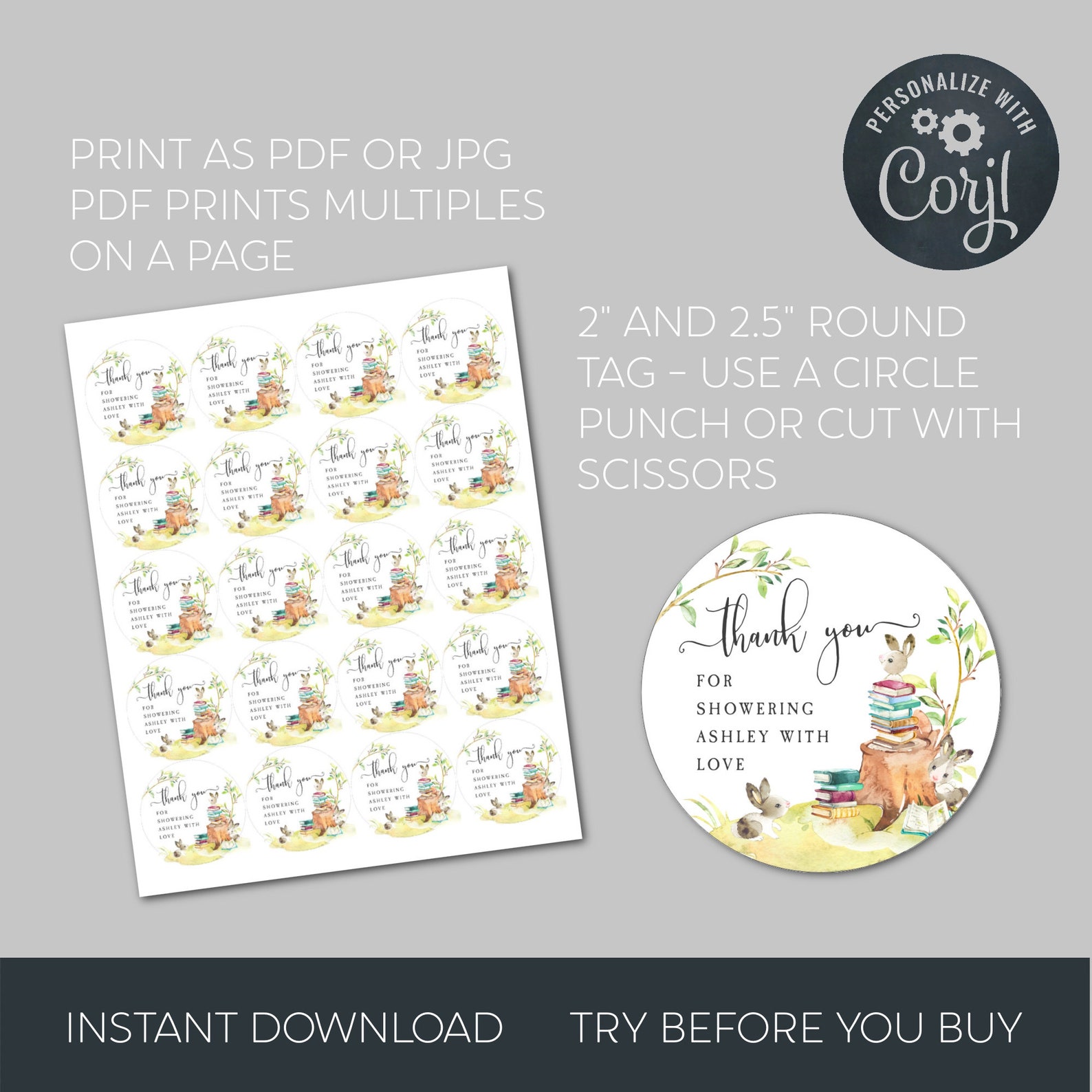 Storybook Baby Shower Round Gift Tag Template Printable Book - Etsy