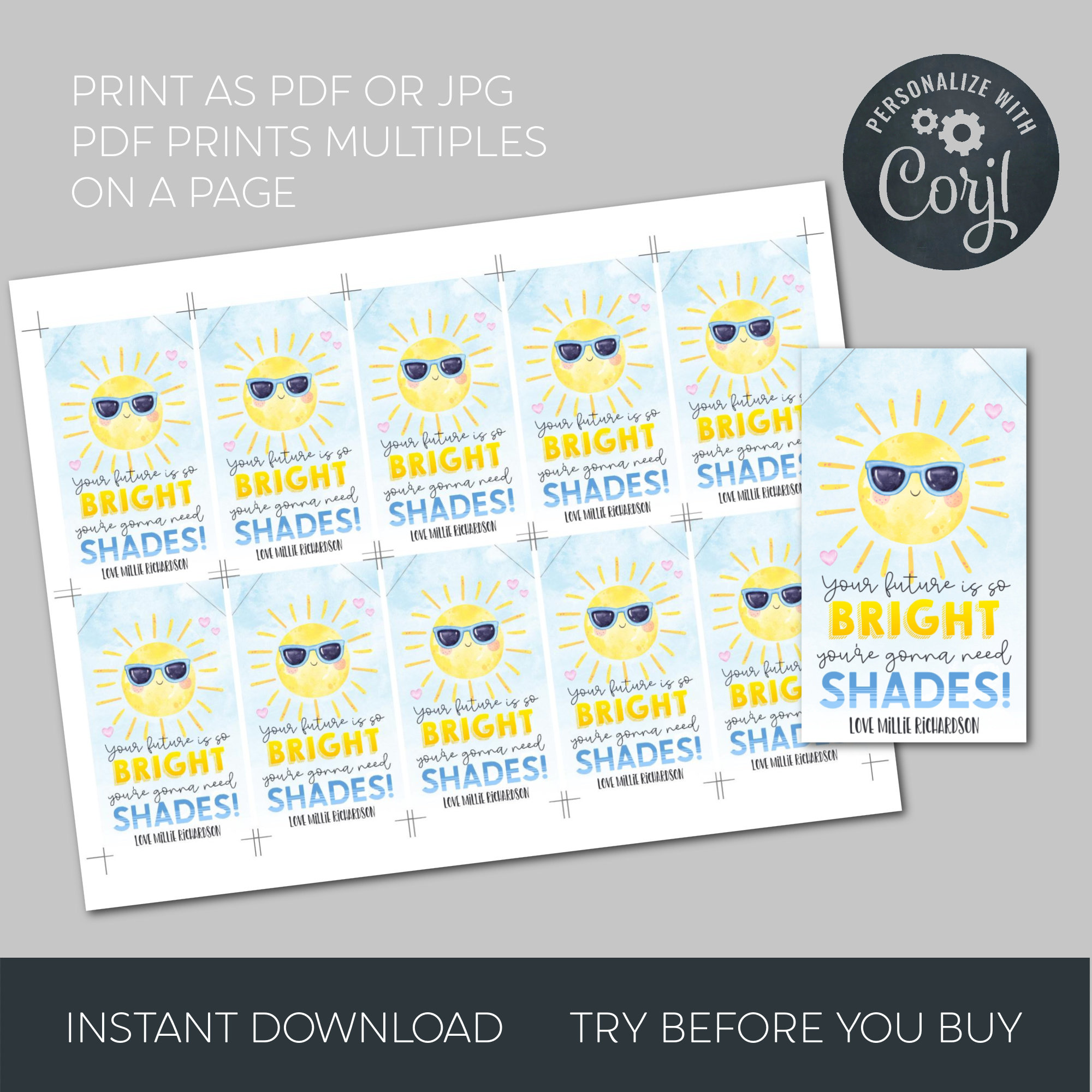 Your Future is so Bright You're Gonna Need Shades Gift Tag Template ...
