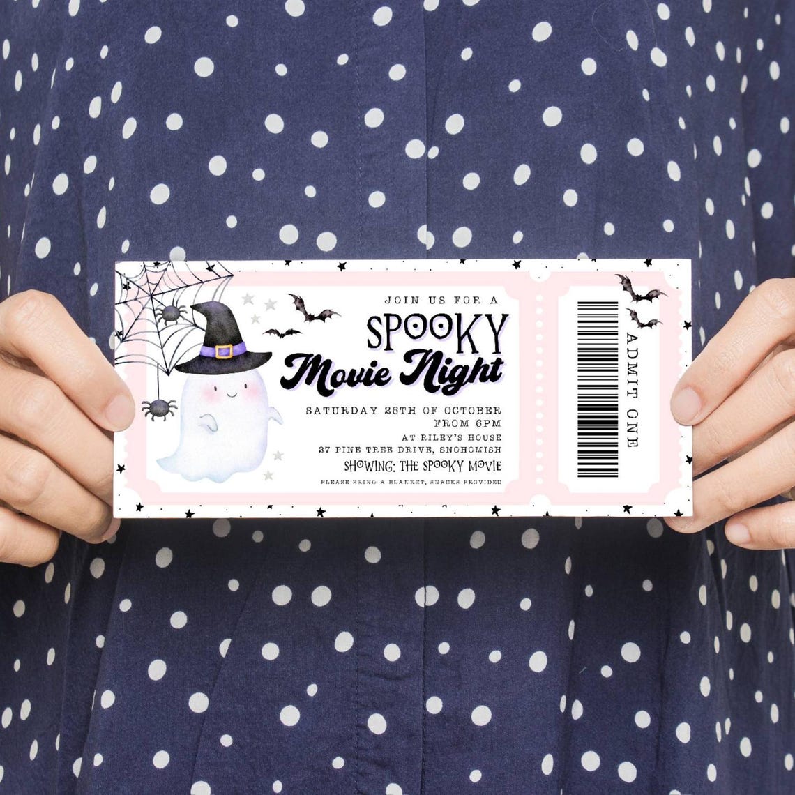 Halloween Spooky Movie Night Ticket Invitation Template, Printable Cute ...