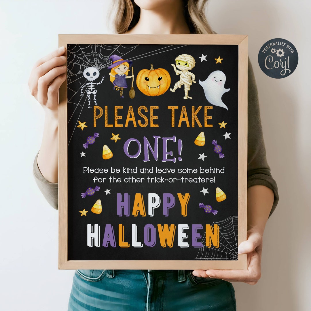 Printable Halloween Door Sign Template, Please Take One Poster, Trick ...