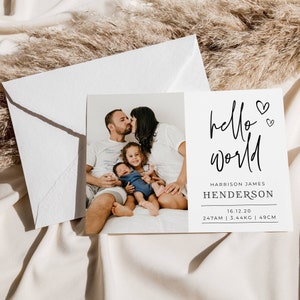 Hello World Newborn Baby Announcement Template, Printable Photos Birth ...