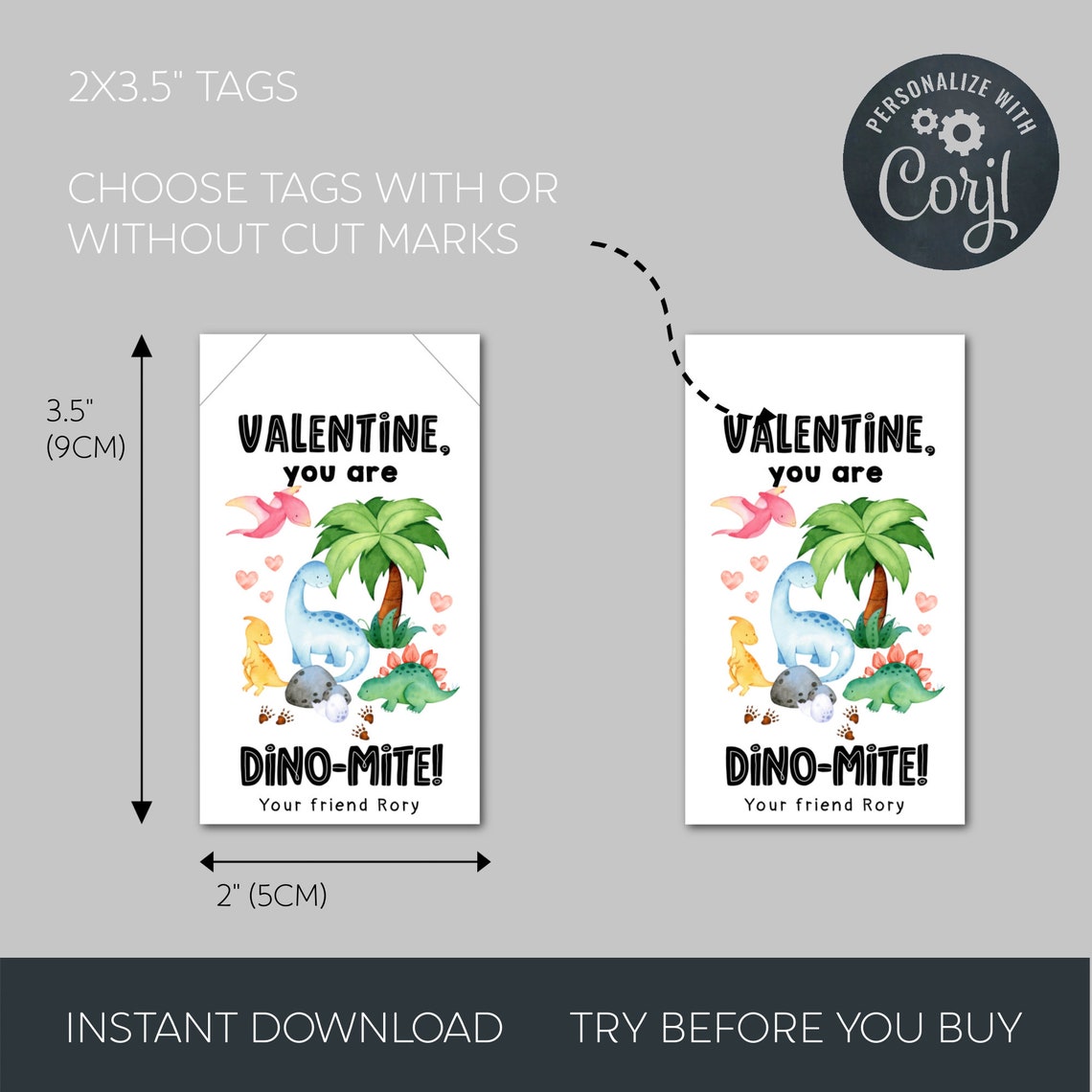 Dinosaur Valentine Gift Tag Template Printable You Are | Etsy