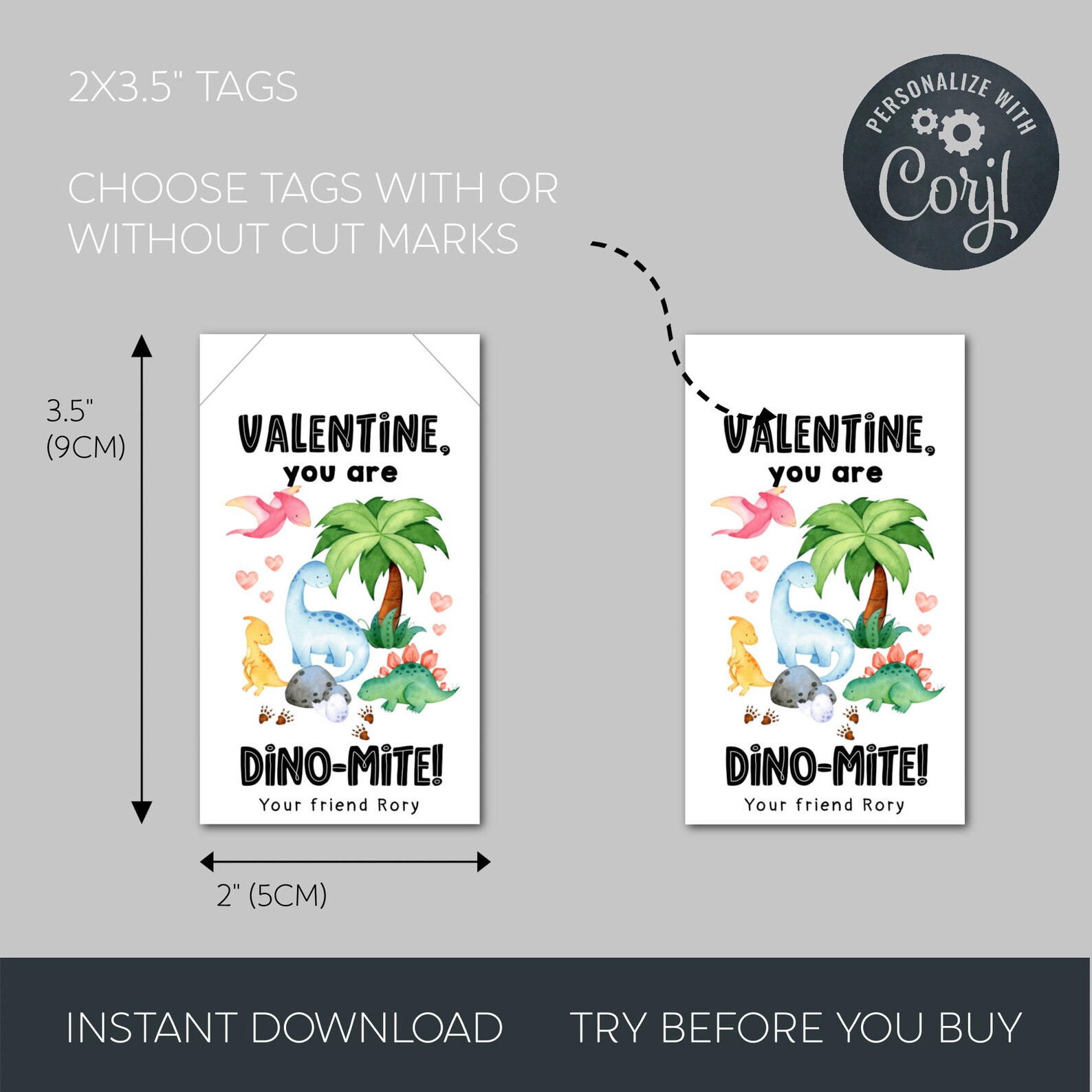 Dinosaur Valentine Gift Tag Template Printable You Are - Etsy